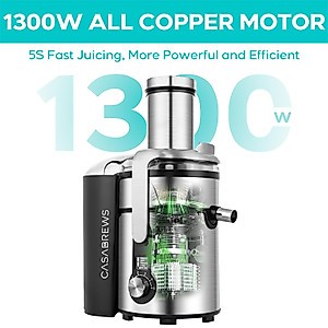 CASABREWS Juicer Machine, 1300W 5 Speeds Centrifugal Juicer Extractor with Large 3.2" Feed Chute for Whole Vegetables and Fruits, Stainless Steel Juicer Maker with LCD Screen, Gift for Mom Women Wife