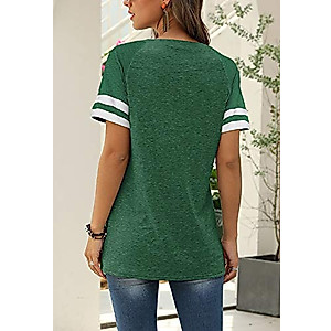 Adibosy Women Summer Casual Shirts: Short Sleeve Striped Tunic Tops - Womens Loose Round Neck Tee Tshirt Blouses Green M