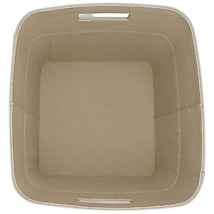 Chloe and Cotton Vegan Leather Storage Bin | Living Room Storage Container | Sturdy Basket with Handles | Decorative Bin for Shelves, Bookcases & Cubbies | Beige