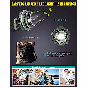ayamaya Camping Fan + 4 Person Tent, Orange 2 Person Backpacking & Rechargeable Fan with LED Light & Remote Control, 7800mAh Portable Led Light Camping Lantern Fan USB Desk Ceilling Fan