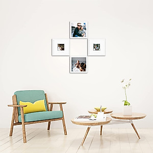 Golden State Art, White Baby Frame, Little Angel Solid Wood picture frame with White/Silver Double Mat, Baby Nursery Decor for Baby Girl or Baby Boy (8x8-inch for 4x4-inch, 1-Opening)