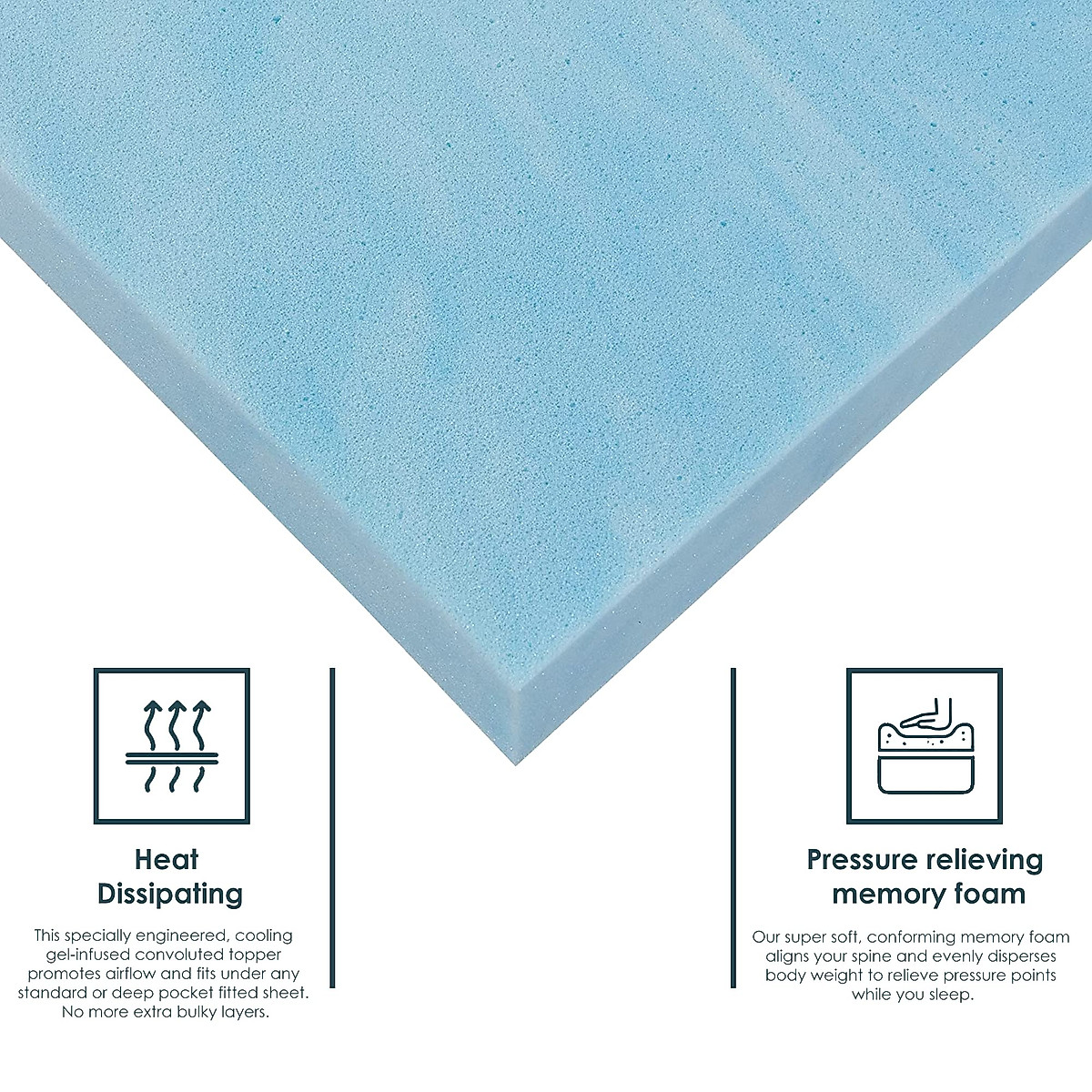 Greaton, 2-Inch Gel Memory Foam Mattress Topper, CertiPUR-US Certified for Superior Comfort and Support, Twin, Blue