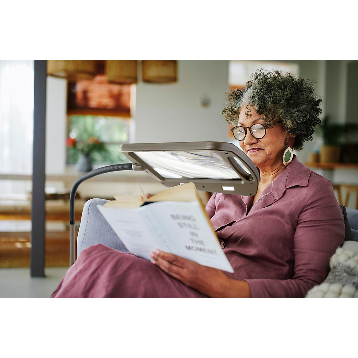 daylight24 402039-05 Full Page 8 x 10 Inch Magnifier LED Illuminated Floor Lamp, Silver