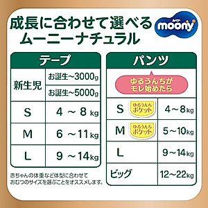 Unicharm Natural Moony Premium Organic Cotton Tape Diapers (S 9-17lb/4-8kg (US 1 & 2) 58PC)