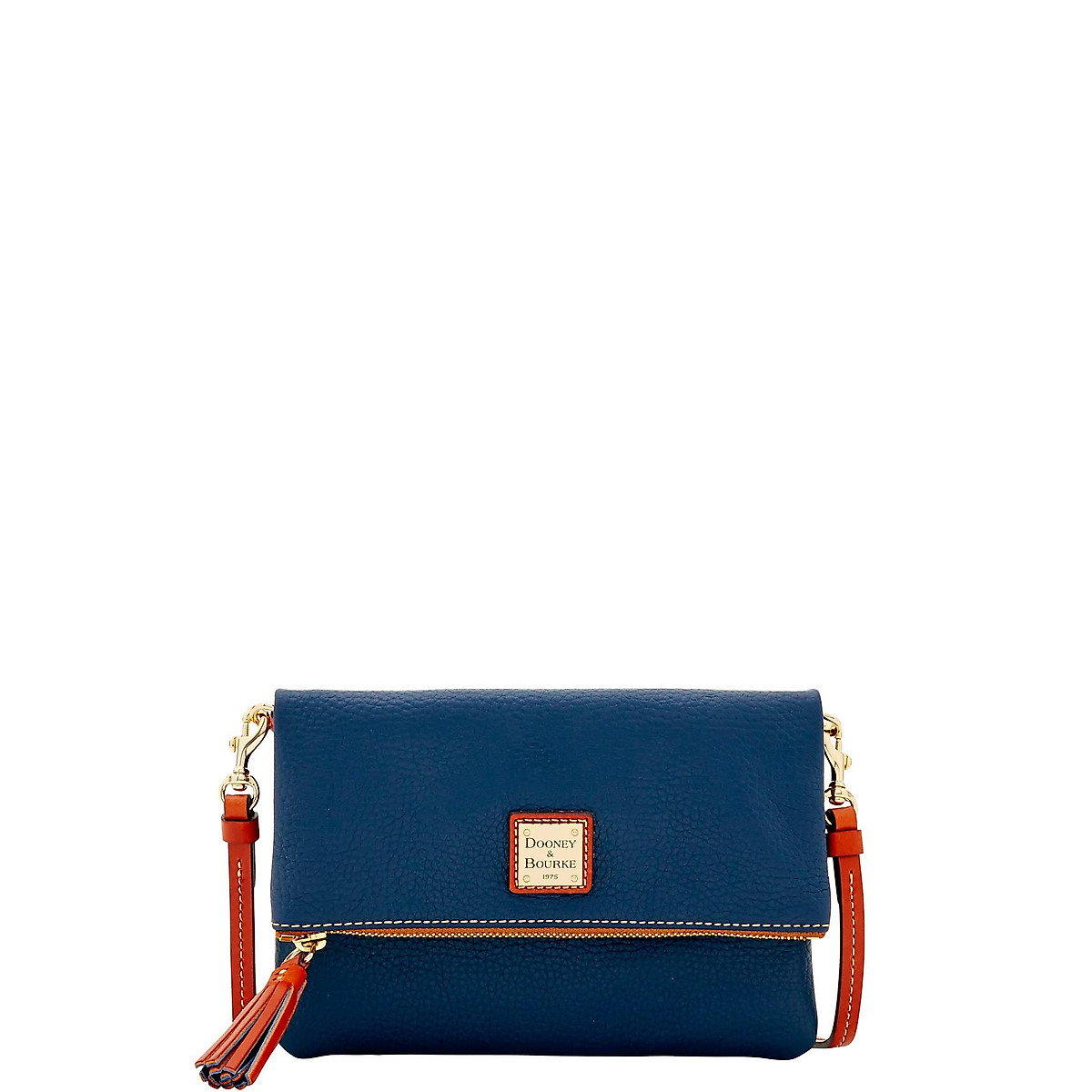 Dooney & Bourke Women's Foldover Zip Crossbody in Pebble Grain Leather, Small Sized Handbag with Adjustable Shoulder Strap, Midnight