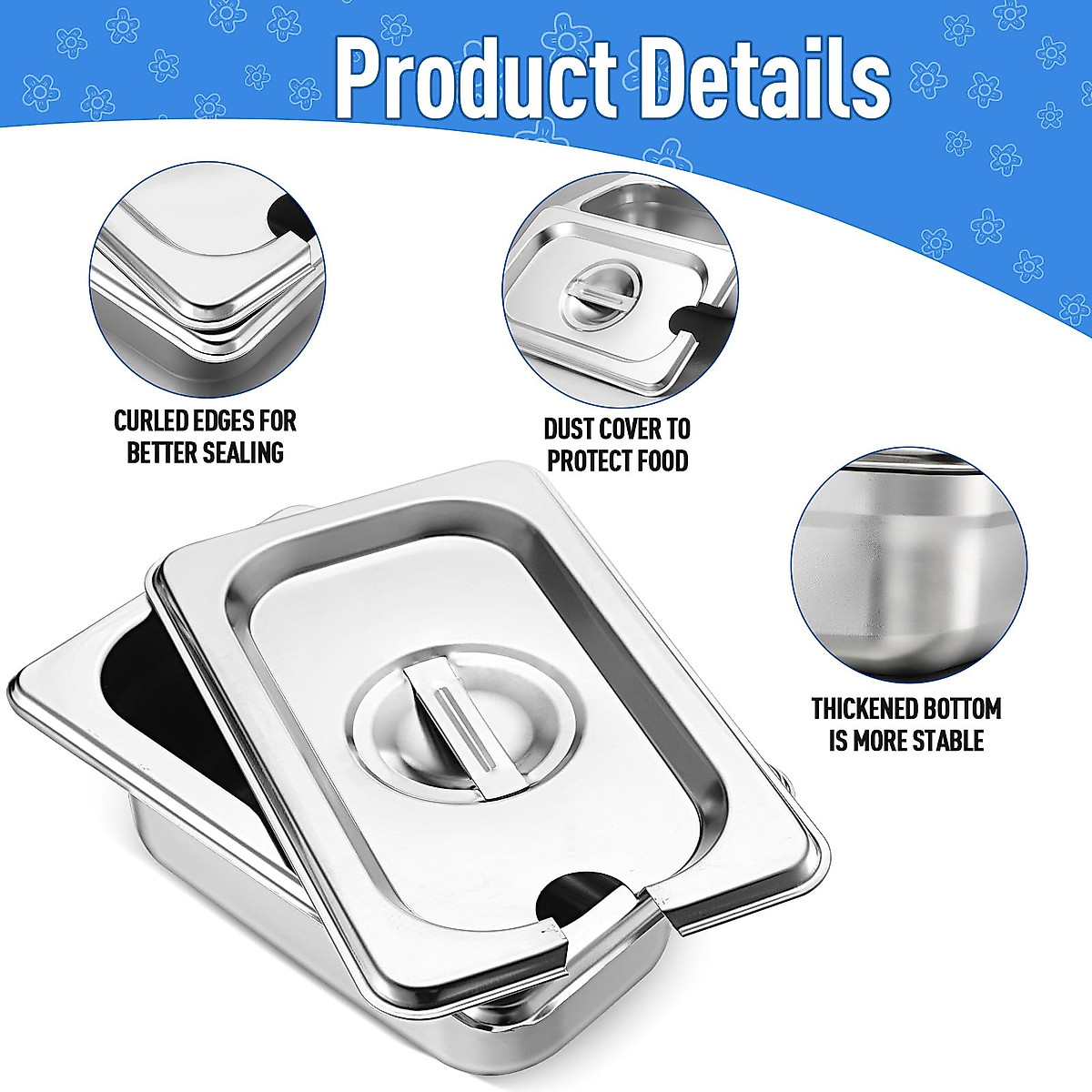 Maxcheck 12 Pcs Stainless Steel Food Containers with Lids 1/9 Size Steam Hotel Table Pans Metal Food Pan Containers for Restaurant Kitchen Freezer(2.5'' Deep)