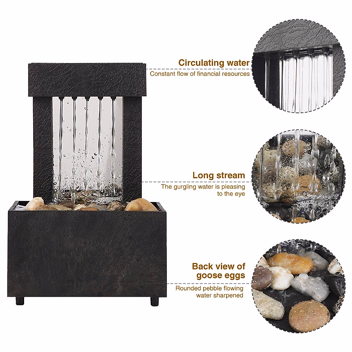 Tabletop Fountains, Indoor Water Fountain with LED Lights-Zen Garden for Desk Waterfall Tabletop Fountain for Office and Home Décor, with Stone Wall and Soothing Sound(1)