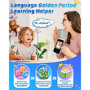 DUDUDRAGON Kids Smart Phone Toy for Boys 3 4 5 6 Year Old, MP3 Music Player, Dual Camera Travel Toys Educational Games, Toddler Birthday Gifts Touchscreen Pretend Play Phones for 3-8 Year Old，Blue