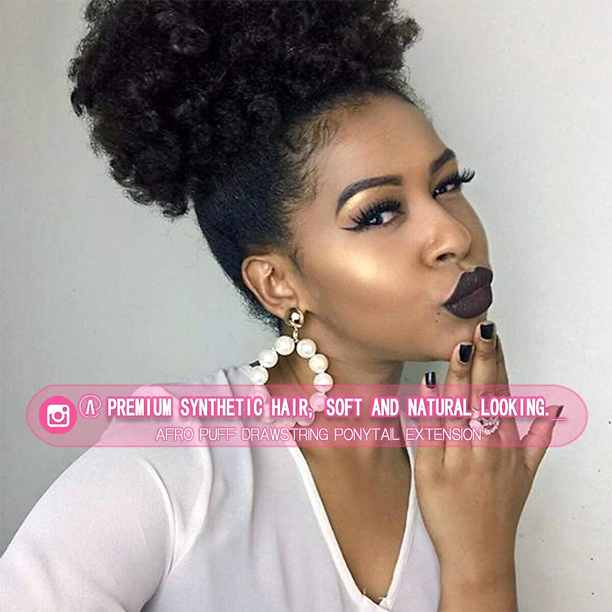 rosmile Afro Puff Clip On Synthetic Ponytail Extension for Black Women, 80gram 1B# Short Kinky Bun for Natural Hair