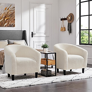 Yaheetech Barrel Chairs, Furry Accent Chairs, Sherpa Chairs with Soft Padded Armrest, Fuzzy Club Chairs for Living Room Bedroom Waiting Room Office, Accent Chairs Set of 2, Ivory