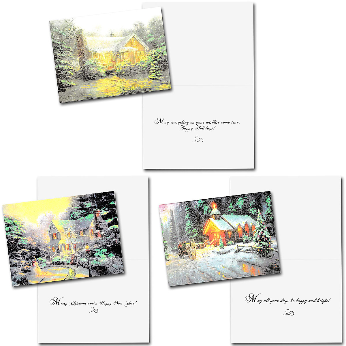 72 Christmas Greeting Cards Collection with Envelopes for Winter Xmas Season, holiday present Giving, Xmas Gifts Cards, Snowy Town Greeting Cards