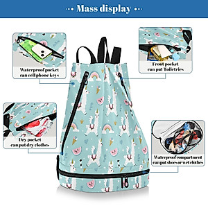 Joisal Rainbow Alpaca Pattern Swimming Backpack with Shoe Compartment Backpack Gym Bag for Men, Competitive Swim Bag