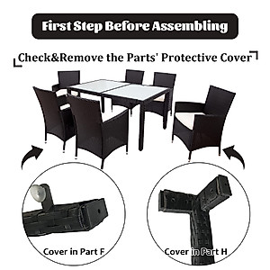 BIADNBZ 7-Pieces Patio Dining Set Outdoor PE Wicker Rattan Furniture with 1 Glass Top Table,6 Armchairs and Cushions, OneSize, Black+White