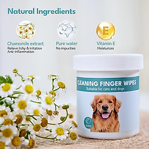 No Pawblems Natural Ear Wipes Finger for Dogs & Cats Comfy Finger Design | Clean Ear Wax, Debris & Dirt Gently | 50 Count Pack