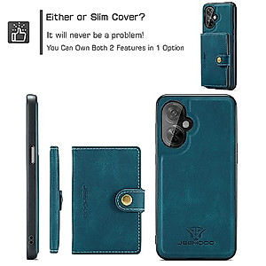 Hongxinyu Case for OnePlus Nord N30 5G / Nord CE 3 Lite 5G, Detachable Magnetic Wallet Card Cash Slot Case Cover Support Wireless Charging Functional Kickstand (Teal)