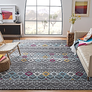 SAFAVIEH Amsterdam Collection Area Rug - 5'1" x 7'6", Dark Grey & Ivory, Moroccan Boho Design, Non-Shedding & Easy Care, Ideal for High Traffic Areas in Living Room, Bedroom (AMS108H)