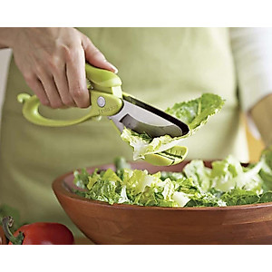 Salad Scissors for Chopped Salad, Lettuce Tong Scissors for Salad Bowl and Cutter, Multifunction Double Blade Salad Chopper Tool (Green)