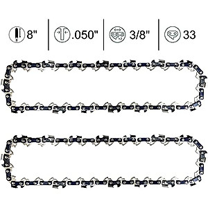 Opuladuo 2PC 8" Pole Saw Chain Replacement for 9.5 in. Harbor Freight Portland 62896 68862 63190 56808-3/8" .050" 33DL