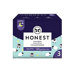 The Honest Company Clean Conscious Overnight Diapers | Plant-Based, Sustainable | Sleepy Sheep | Club Box, Size 3 (16-28 lbs), 60 Count