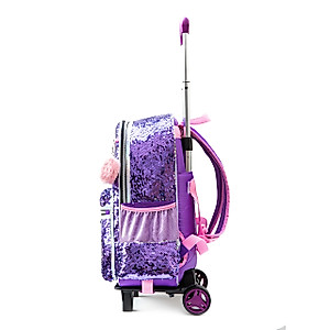 Meetbelify Girls Unicorn Rolling Backpack Wheels Backpacks Kids Luggage for Elementary Preschool Students Cute Suitcase Trolley Trip Wheeled Backpack with Lunch Box for Girls