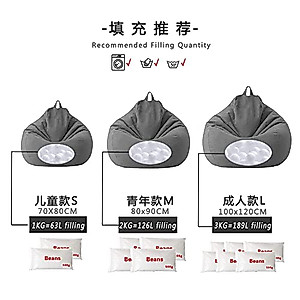 KODENG Large Small Lazy Sofas Cover Chairs Without Filler Linen Cloth Lounger Seat Bean Bag Pouf Puff Couch Tatami Living Room Beanbags (70x80cm)