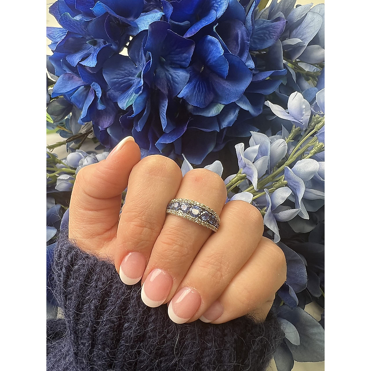 LE VIAN 1/4 Carat Diamond and 1 Carat Blue Sapphire Band Ring for Women in 14k White Gold (Fancy Brown, cttw) Promise Anniversary Ring Size 7 by LeVian