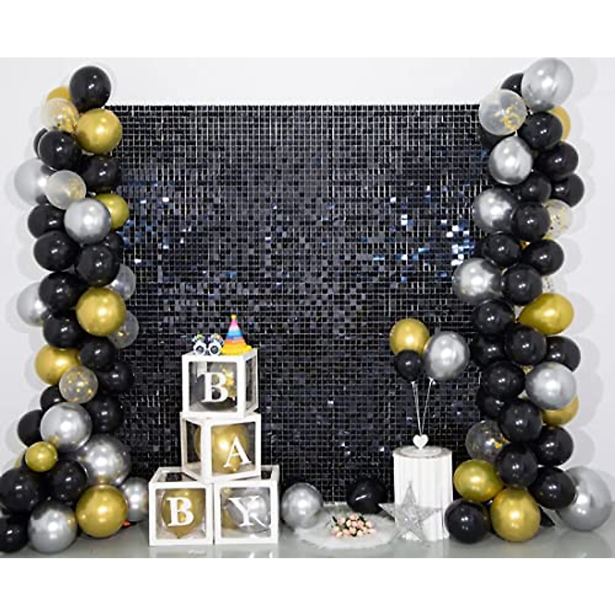 Kate Square Black Sequin Backdrop Panels for Party Decoration Glitter Sequin Panel (Pack of 12)