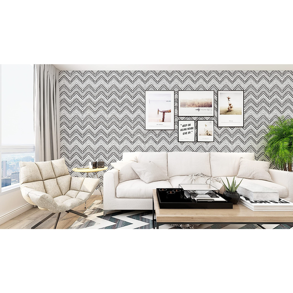 HAOKHOME Black and White Wallpaper Boho Geometric Self Adhesive Textured Wall Paper Modern for Bathroom Decor e 17.7in x 9.8ft