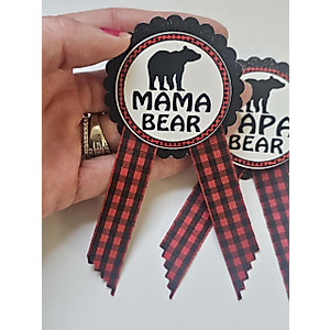 Mama Bear & Papa Bear Baby Shower Pins Daddy to Be Pin Buffalo Plaid Gender Reveal, Red & Black Pin, Baby Sprinkle