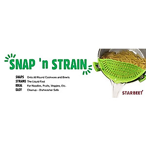 STARBEET Clip On Pot Strainer - Snap n Strain Silicone Food Colander - Fast, Easy, Straining for Noodles, Pasta, Meat, Fruits and Veggies. Fits Most Sizes Round Pots, Pans and Bowls.