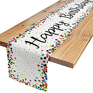 Letjolt Happy Birthday Table Runner 72 Inches White Table Runner Celebrate Birthday Party Table Decor, White