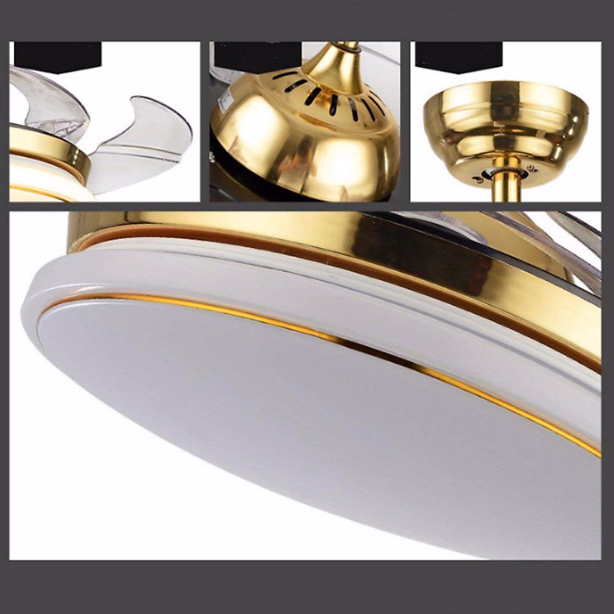 Lighting Groups 42" Invisible Ceiling Fan Chandelier with Remote Control 3 Changed Light and 6 Fan Speed Retractable Ceiling Fan for Indoor Living Room Bedroom Reversible Cool Ceiling Fan (Rose Gold)