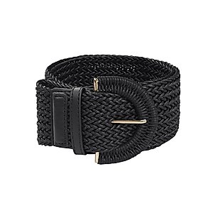 Allegra K Womens Wide Woven Waist Belts Braided Belts for Dress Chunky Buckle 60-90cm/23.62-35.43" Black