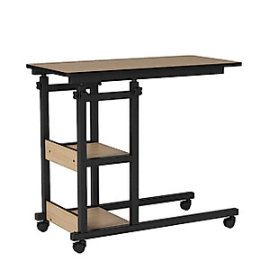 Tribesigns Adjustable C Table with Wheels, Mobile Snack Side End Table Sofa Couch Bedside Laptop Rolling Cart TV Tray with Storage Shelves