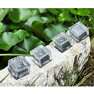 ASTRAEUS Solar Brick Lights Solar Ice Cube Light Brick Rock Lamp Frosted Glass Landscape Led Lights for Garden Path Patio Outdoor Decoration 4PCS Warm White
