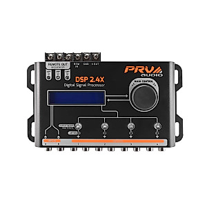 PRV AUDIO Car Audio DSP 2.4X Digital Crossover and Equalizer 4 Channel Full Digital Signal Audio Processor DSP with Sequencer Remote Relay