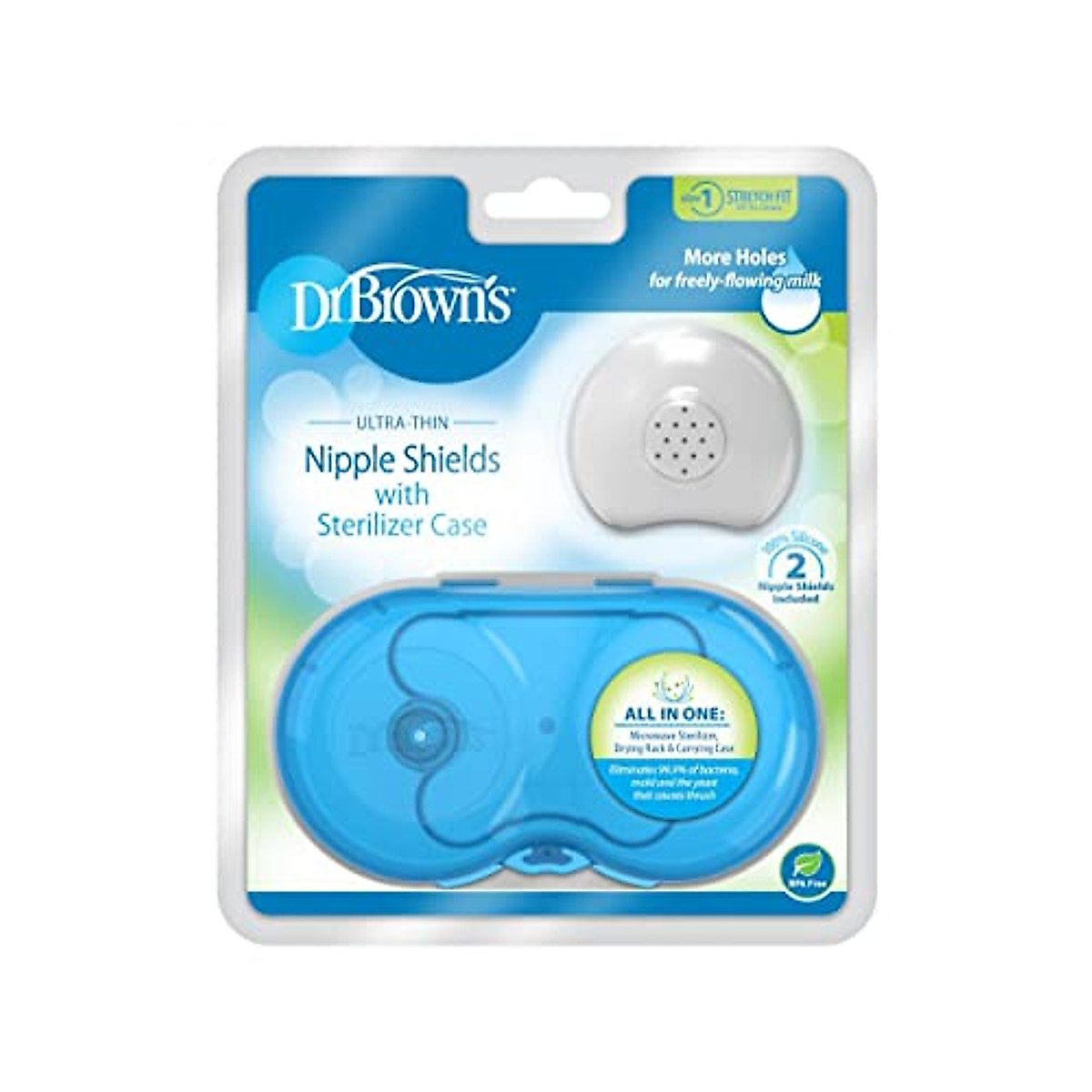 Dr. Brown’s Nipple Shields with Case, Size 1 - Up to 24 mm, Stretch Fit, for Latch Difficulties, Flat/inverted Nipples, Silicone Nipple Shield