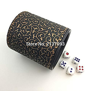 KAKDA-STORE Brown Leather Dice Cup+5pcs 14mm White Dice Set Dgd