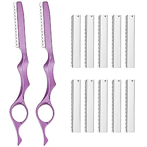 12 Pieces Hair Styling Thinning Razor Set, 2 Pieces Hair Styling Razor Hair Cutting Texturizing Razors and 10 Pieces Replacement Spare Blades for Salon Home Christmas Valentine's Day Giving (Pink)