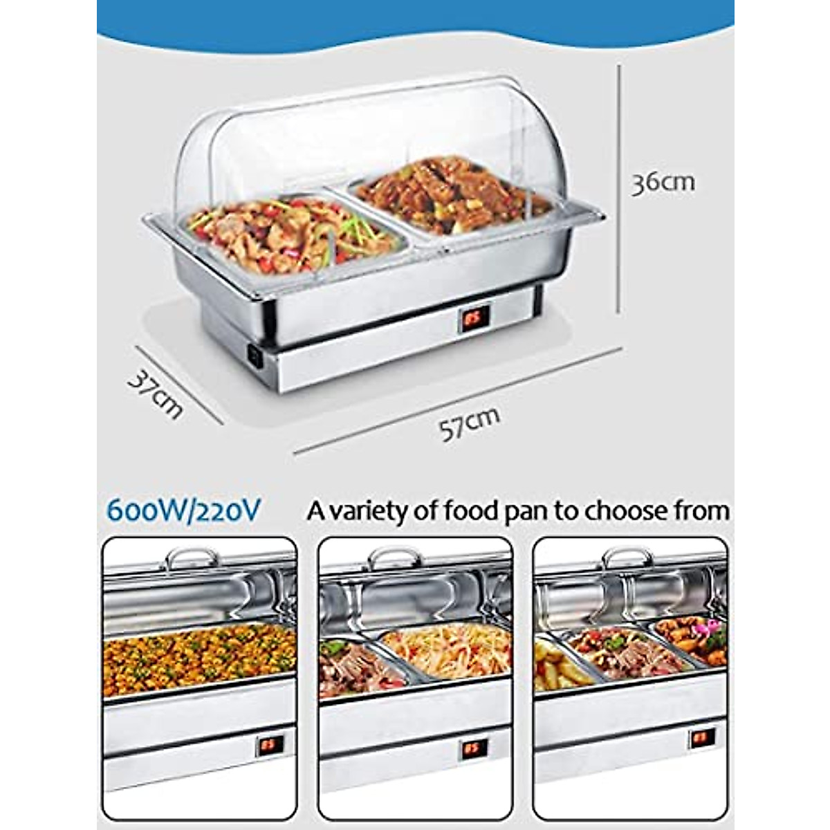 Food Warmer, Chafing Dish Stainless Steel Chafing Dishes, 9L Buffet Server, Catering Food Warmers with 90° Half Clamshell for Parties, Buffets, Adjustable Temperature (1/2 Size Foo