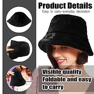 Rurymoe Faux Fur Fuzzy Winter Bucket Hats for Women Men,Fluffy Warm Hat for Daily, Casual,Sports,Skiing Black