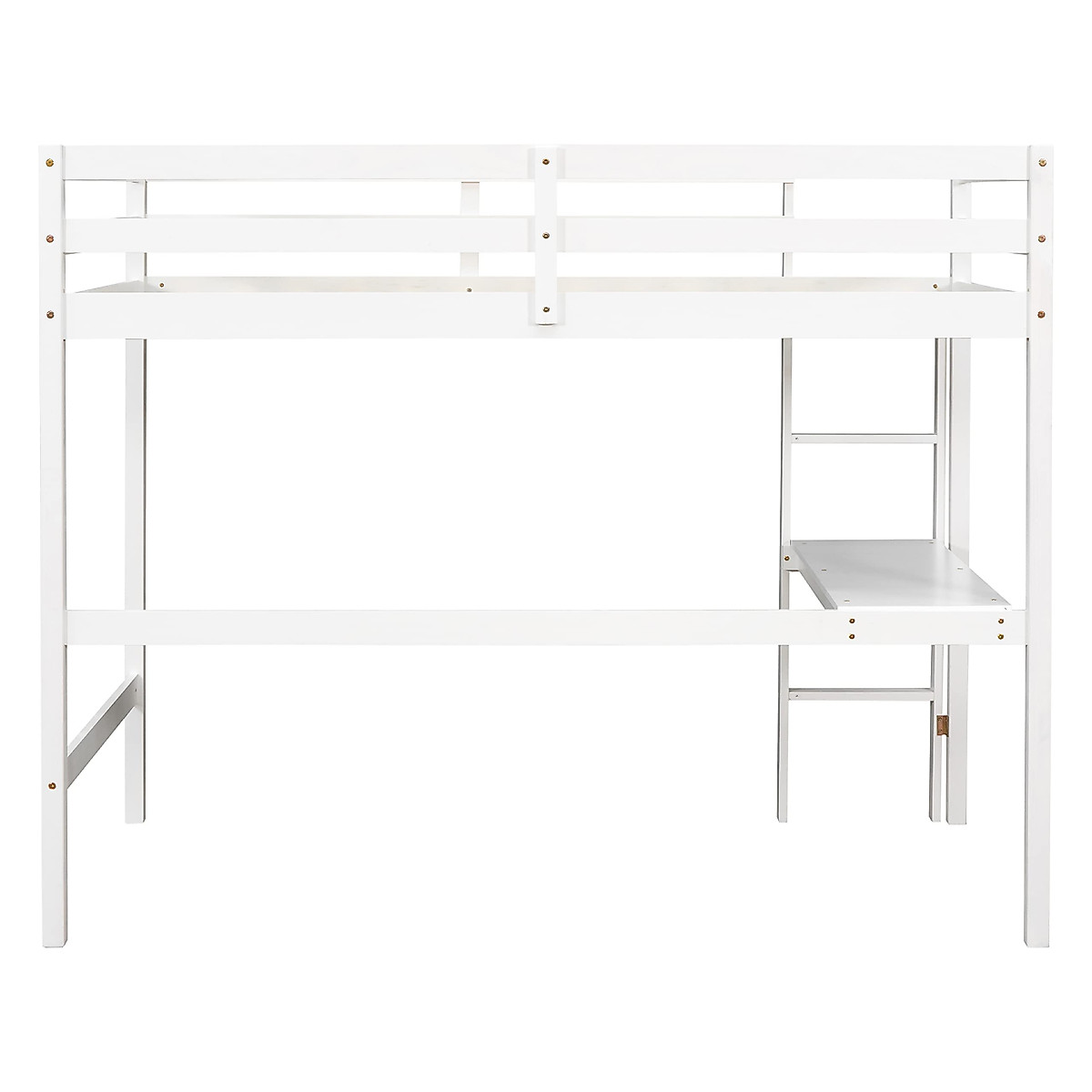 Myshle Twin Loft Bed with Built-in Desk and Ladder, Wooden Bedfame for Kids Teens Bedroom, Space Saving,No Box Spring Need,White