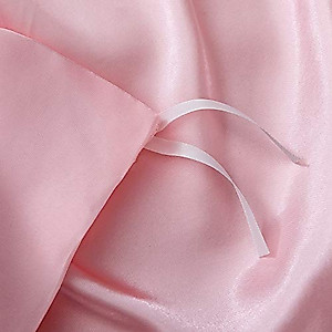 P Pothuiny 5 Pieces Satin Duvet Cover Full/Queen Size Set, Luxury Silky Like Blush Pink Duvet Cover Bedding Set with Zipper Closure, 1 Duvet Cover + 4 Pillow Cases (No Comforter)