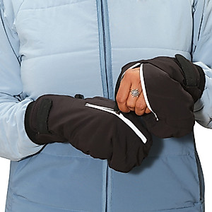 TrailHeads Women’s Convertible Zip Mitts | winter running mittens | thermal mittens for cold weather | women’s mittens for outdoor sports - black (small/medium)