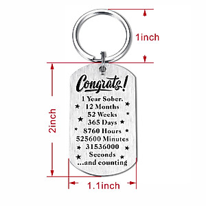 Laluminter 1 Year Sobriety Gifts for Women Men, One Year Sober Anniversary Keychain With Encouragement Quotes
