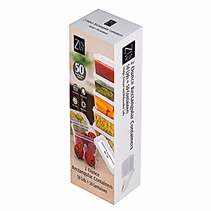 ZENVY 50 Pack Mini Reusable 2oz Containers | Includes 50 Plastic 2oz Food Containers and Lids | For Sauces, Dips, Crafts & More (White, Rectangle)