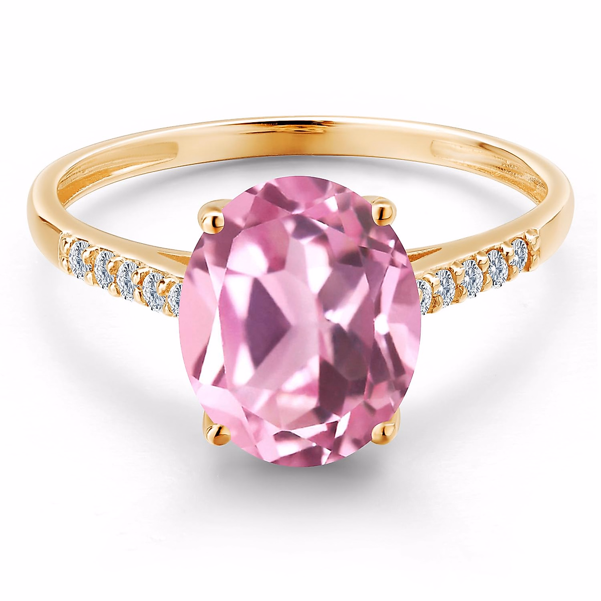 Gem Stone King 10K Yellow Gold 10X8MM Oval Gemstone Birthstone & White Diamond Engagement Ring | Yellow Gold Ring For Women | Available in Size 5-9