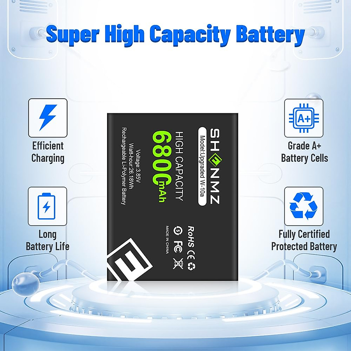 SHENMZ W-10a Battery, Upgraded [6800mAh] New 0 Cycle Ultra Higher Capacity Replacement Battery for Netgear MR1100 AT&T Nighthawk M1 LTE Mobile Hotspot Route (W-10 = W-10a) Model No: W-10a W-10