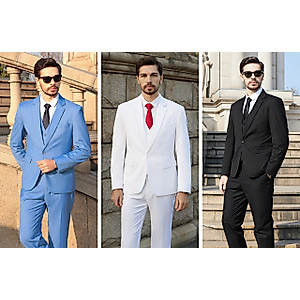 MAGE MALE Men's 3 Pieces Suit Slim Fit Notch Lapel One Button Business Wedding Party Solid Blazer Jacket Vest Pants Set with Tie Black
