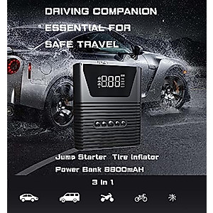 Usetify Car Battery Jump Starter with Tire Inflator Air Compressor Air Pump Inside [Fast Inflate 150PSI] [8800mAh Strong Power] for Car Motorcycle Bicycle Ball, 12V Emergency Auto Battery Booster